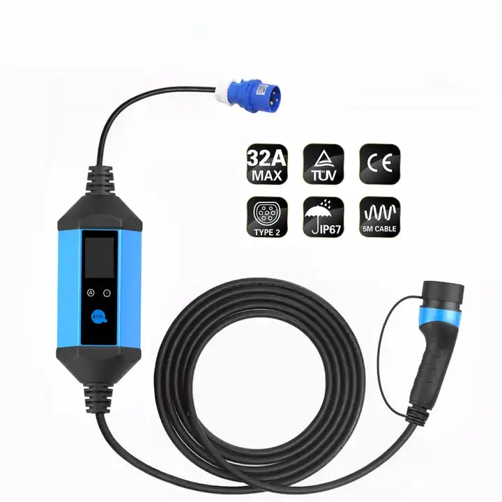32A 3Phase 22kw Portable Ev Charging Box Type 2 AC Portable Ev Charger ...